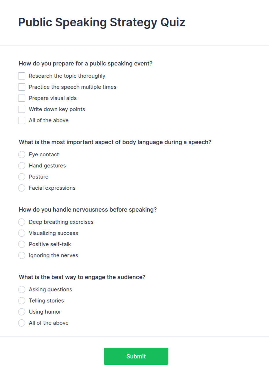 Public Speaking Strategy Quiz Form Template | Jotform