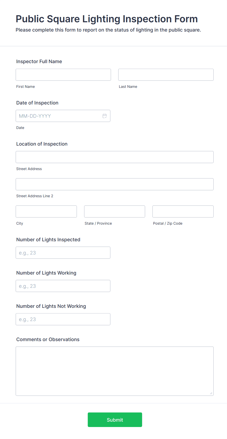 Public Square Lighting Inspection Form Template | Jotform