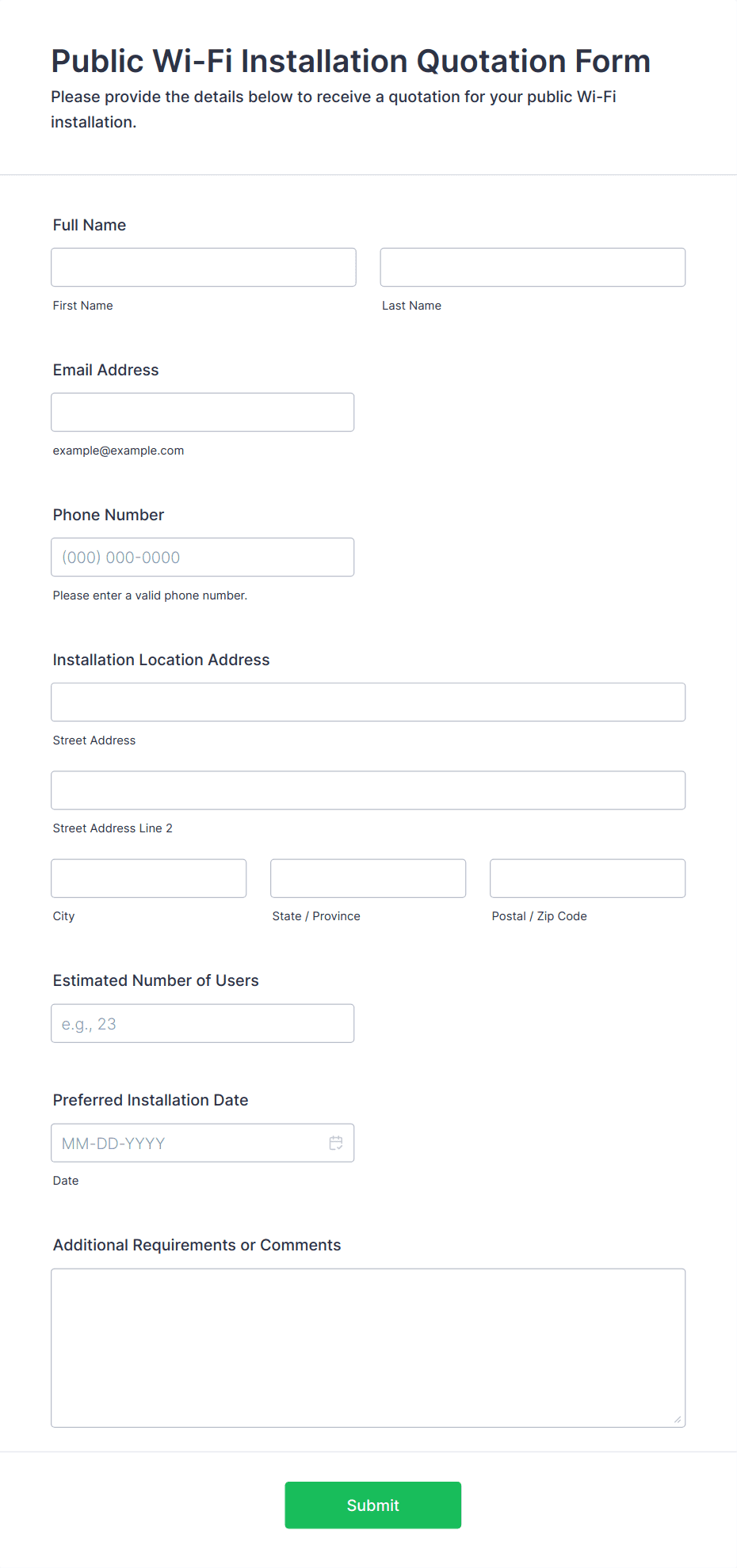 Public Wi-Fi Installation Quotation Form Template | Jotform