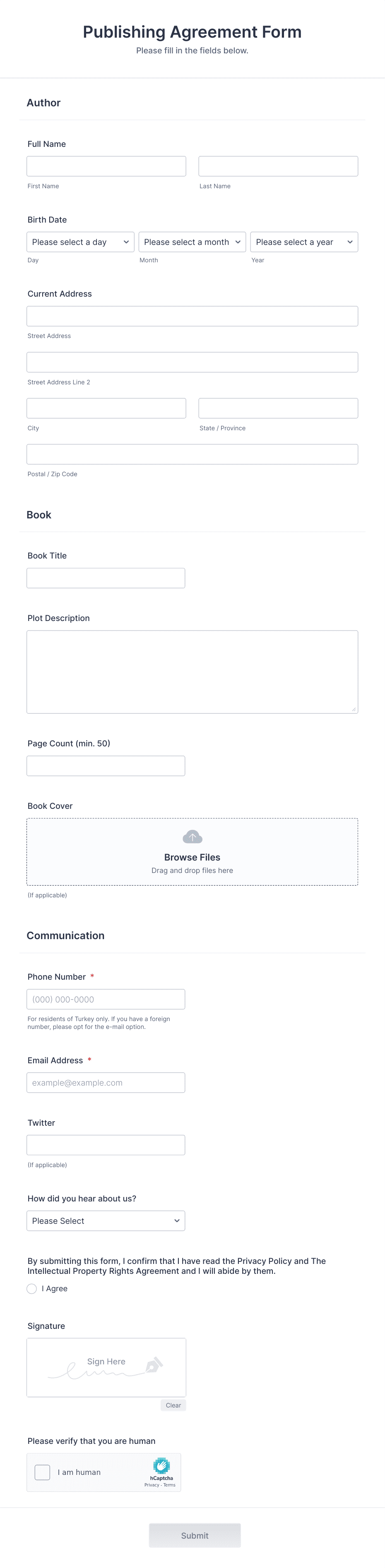 Publishing Agreement Form Template | Jotform