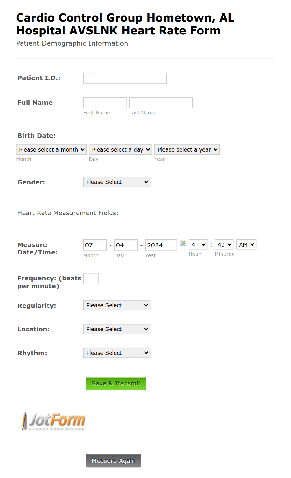 Pulse Rate Form Template | Jotform
