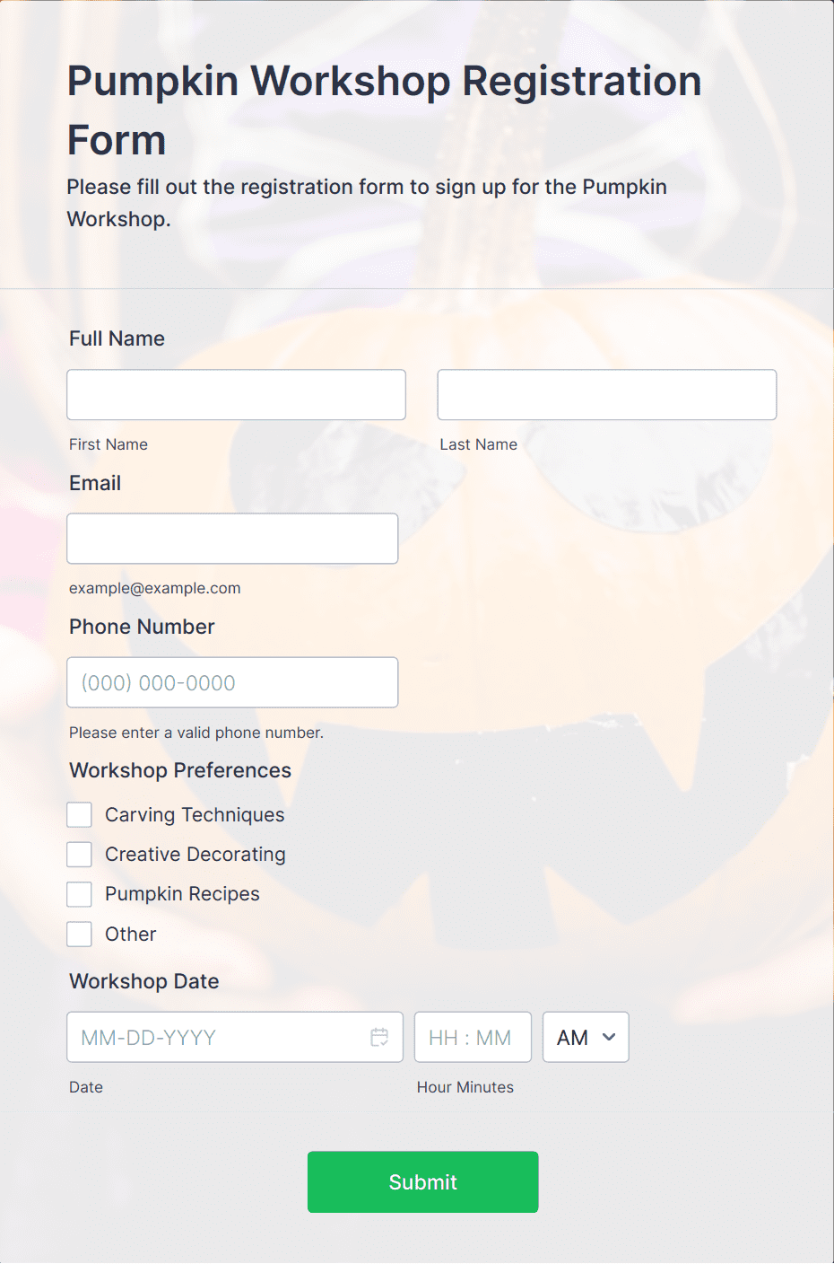 Pumpkin Workshop Registration Form Template | Jotform