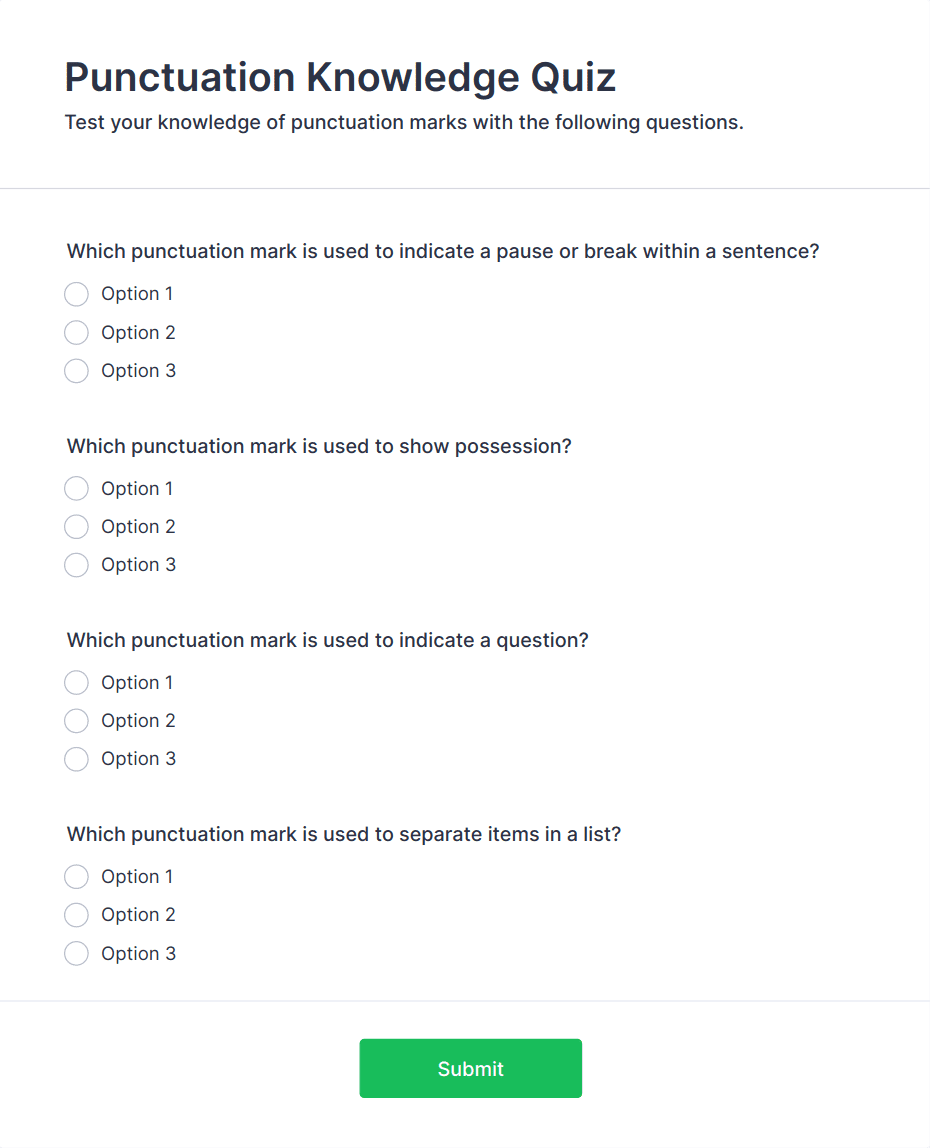 Punctuation Knowledge Quiz Form Template | Jotform