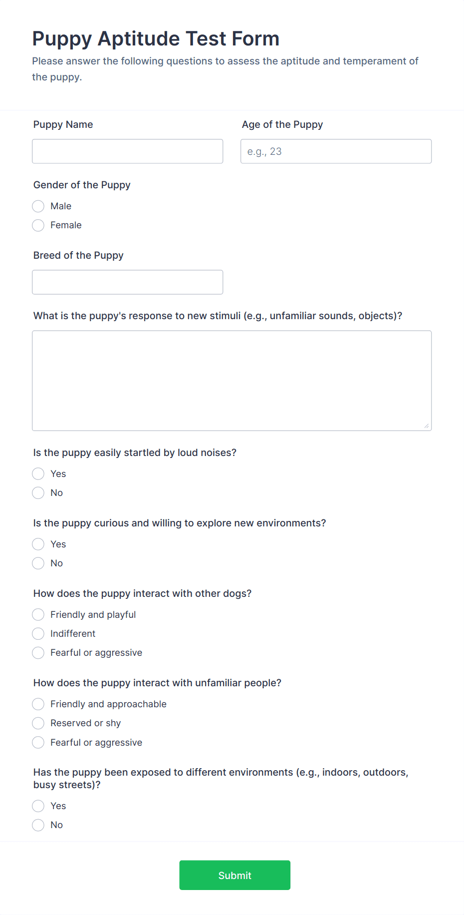 Puppy Aptitude Test Form Template | Jotform