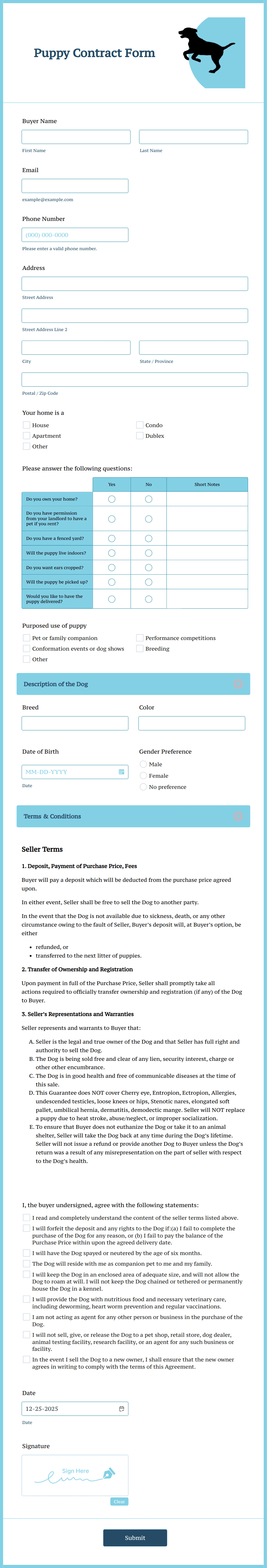 Puppy Contract Form Template | Jotform