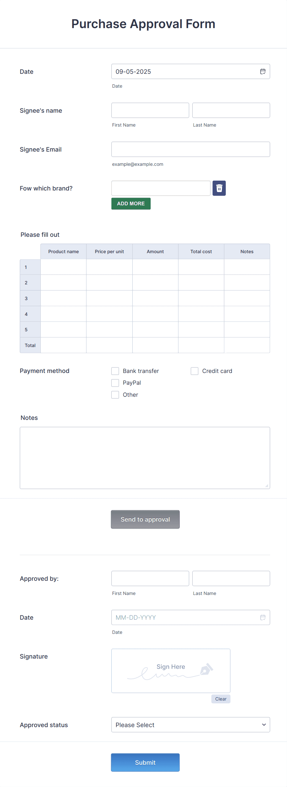 Purchase Approval Form Template | Jotform