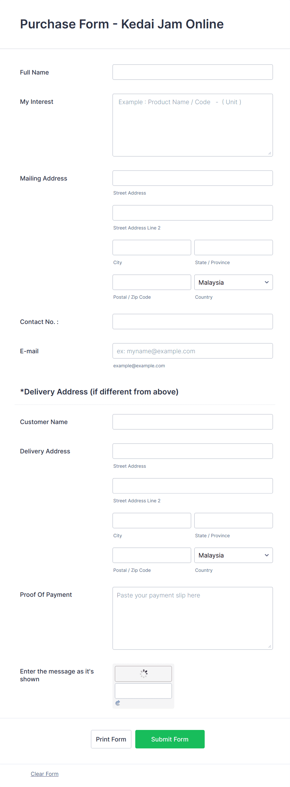 Online product purchase Form Template | Jotform