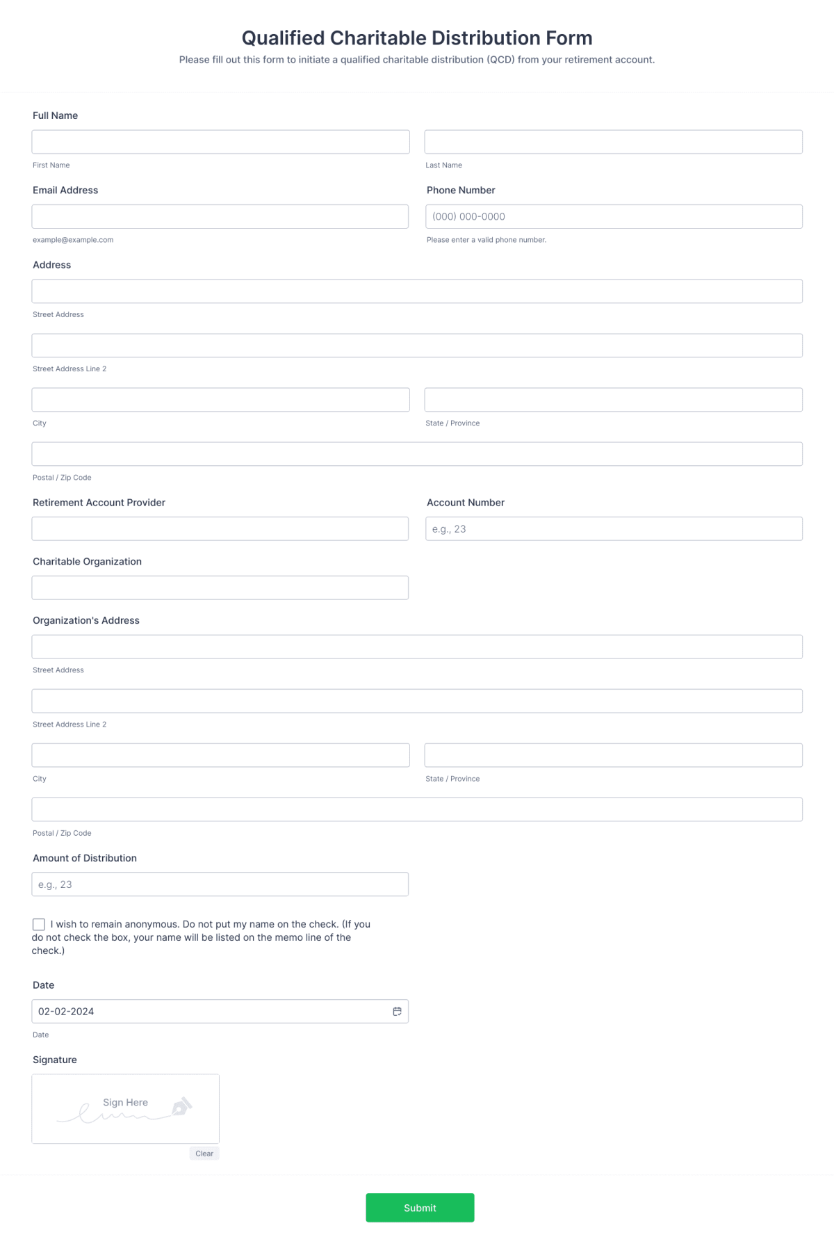 Qualified Charitable Distribution Form Template | Jotform