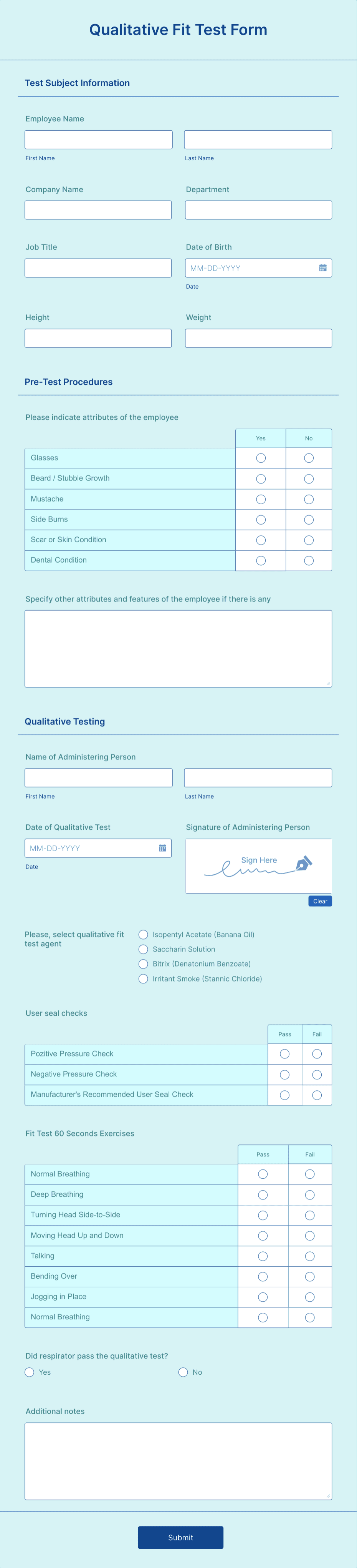 Qualitative Fit Test Form Template | Jotform