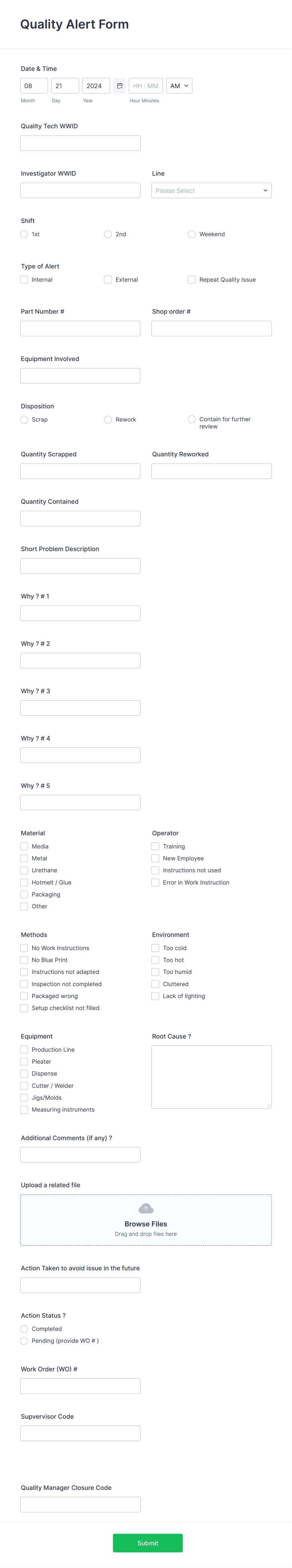 Quality Alert Form Template | Jotform