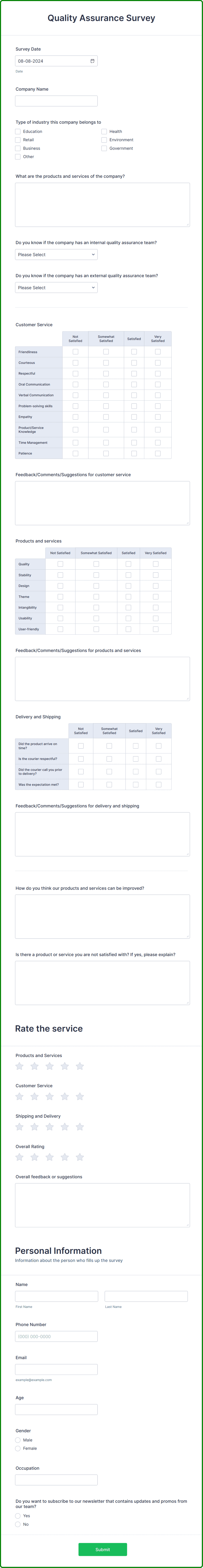 Quality Assurance Survey Form Template | Jotform