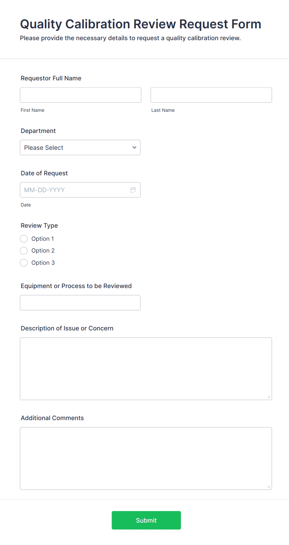 Quality Calibration Review Request Form Template | Jotform