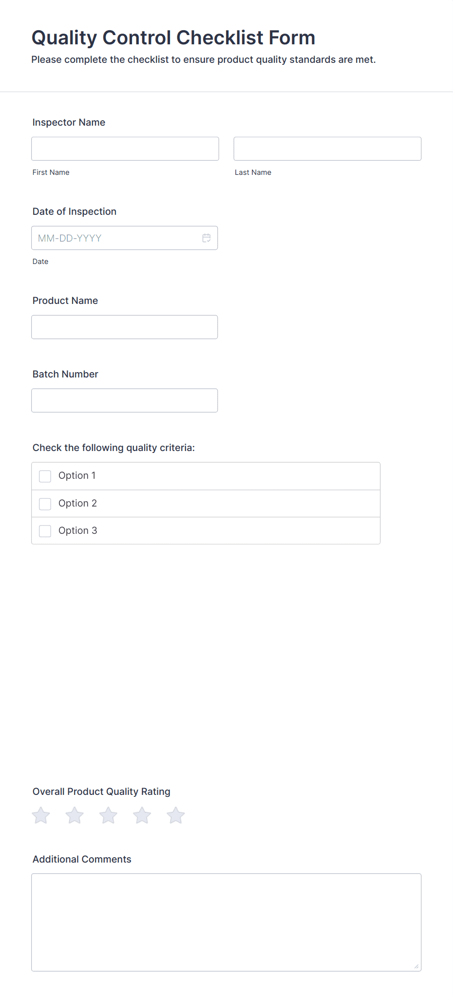 Quality Control Checklist Form Template | Jotform