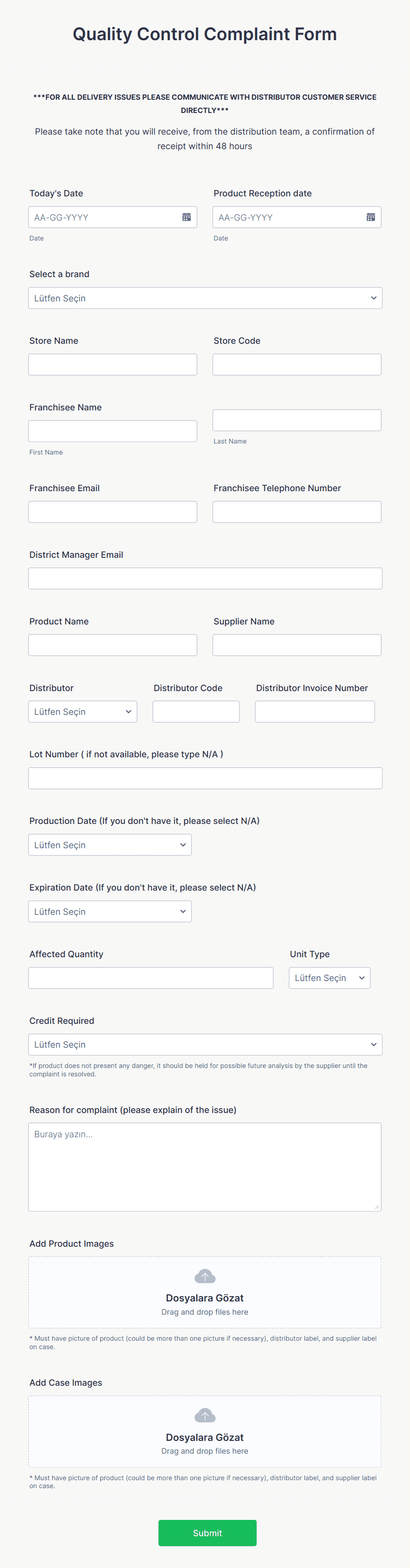 Quality Control Complaint Form Template | Jotform