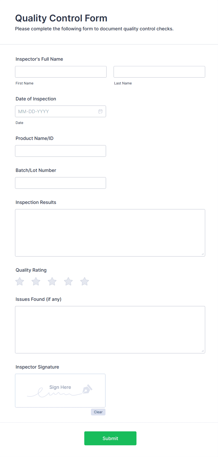Quality Control Form Template | Jotform