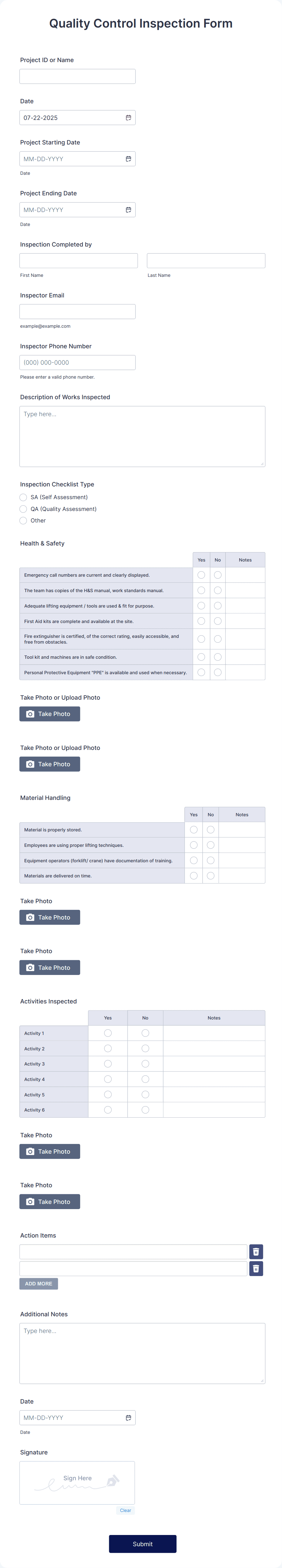 Quality Control Inspection Form Template | Jotform