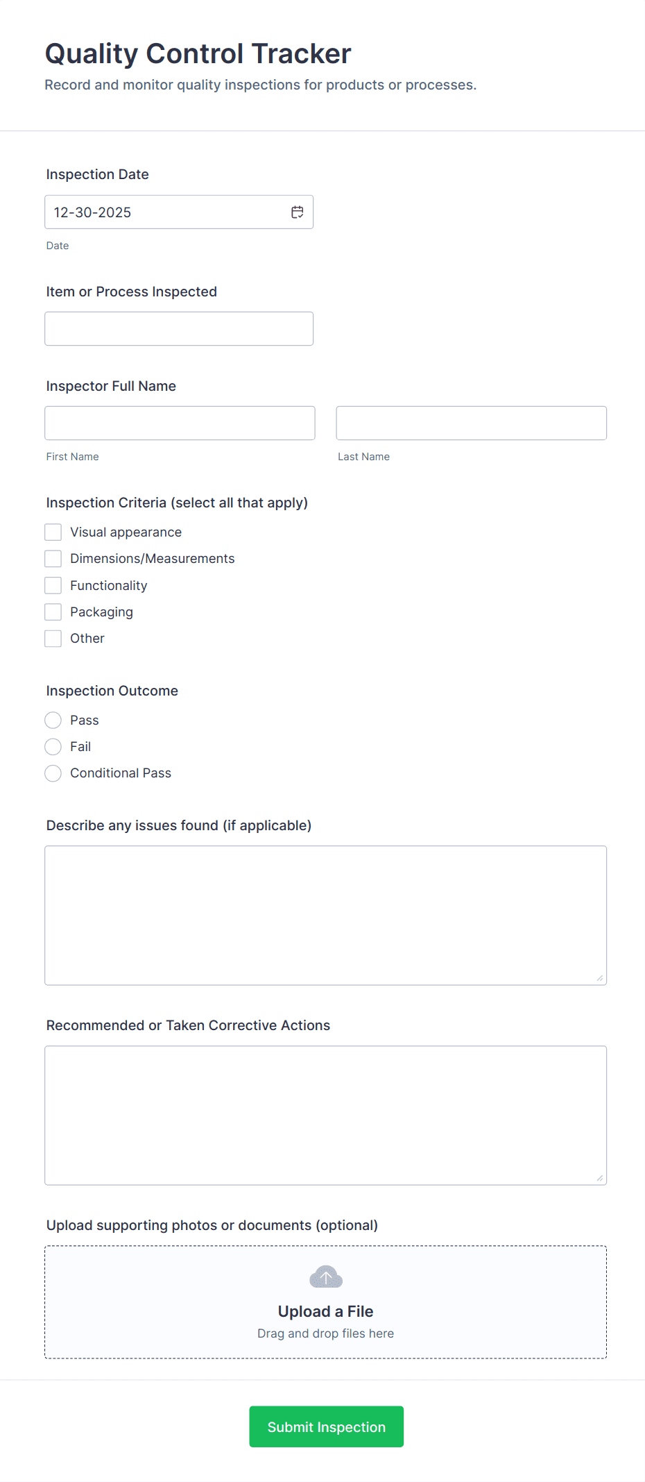 Quality Control Tracker Form Template | Jotform