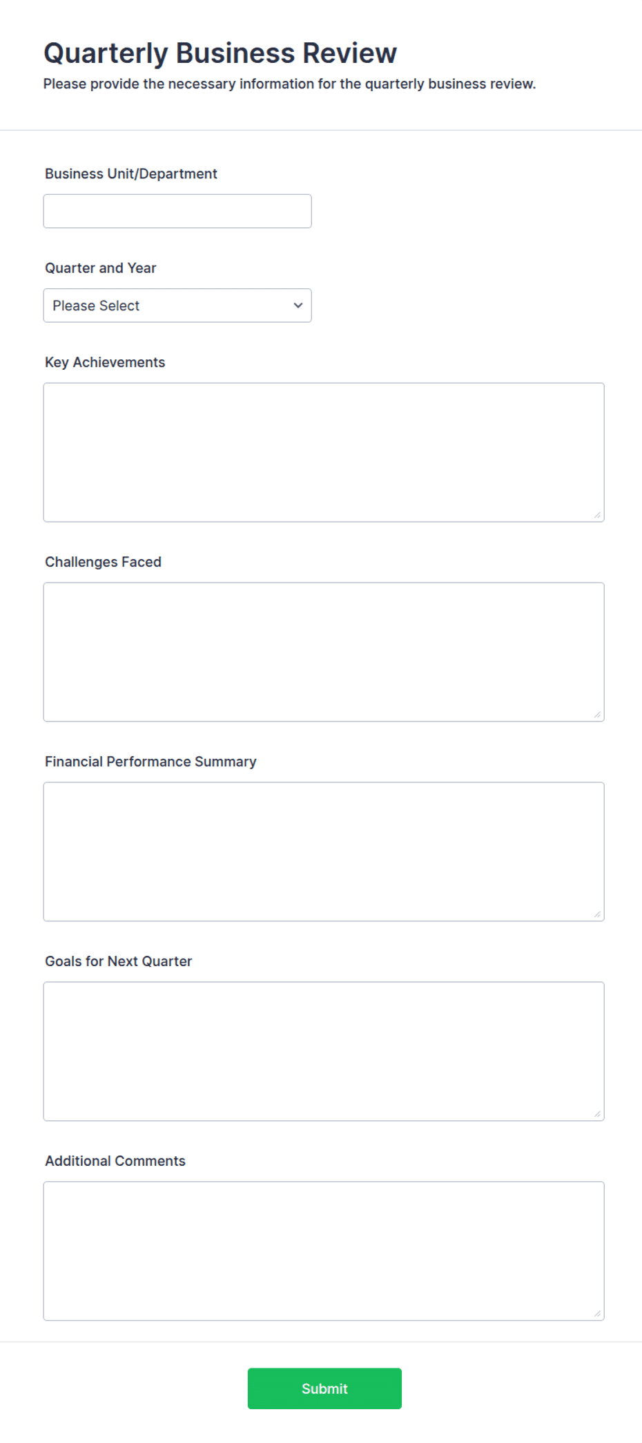 Quarterly Business Review Form Template | Jotform