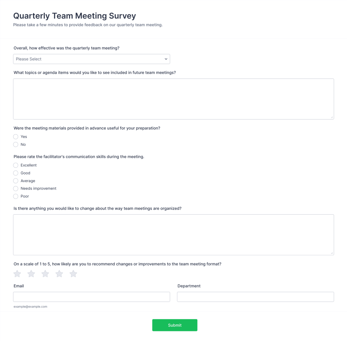 Quarterly Team Meeting Survey Form Template | Jotform