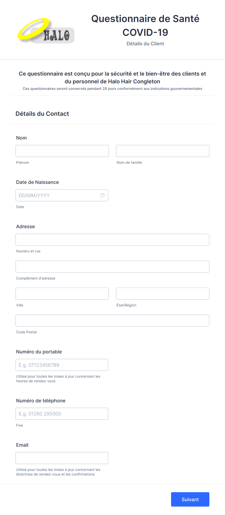 Questionnaire de Rendez-vous au Préalable - Covid Modèle du formulaire ...