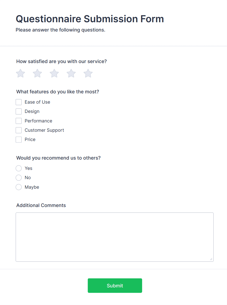 Questionnaire Submission Form Template | Jotform