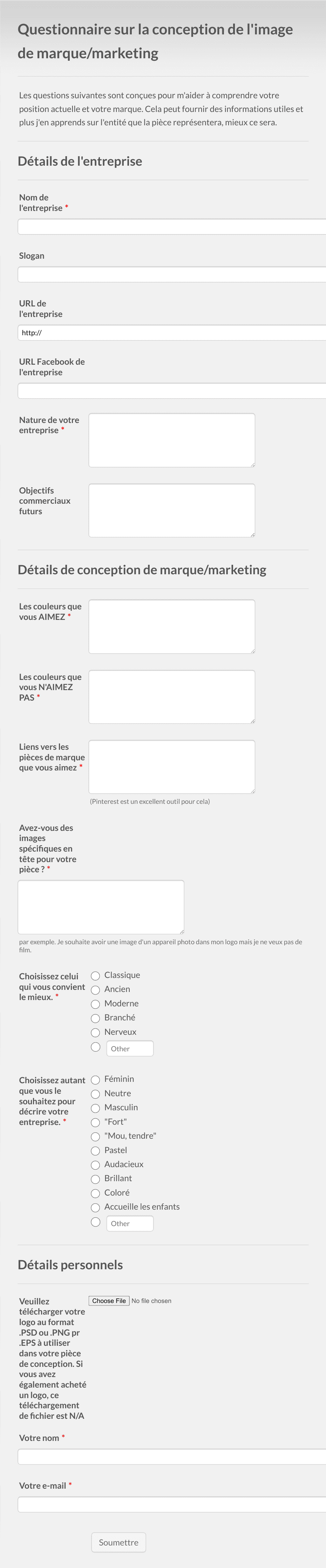 Questionnaire sur la conception de logo Modèle du formulaire | Jotform