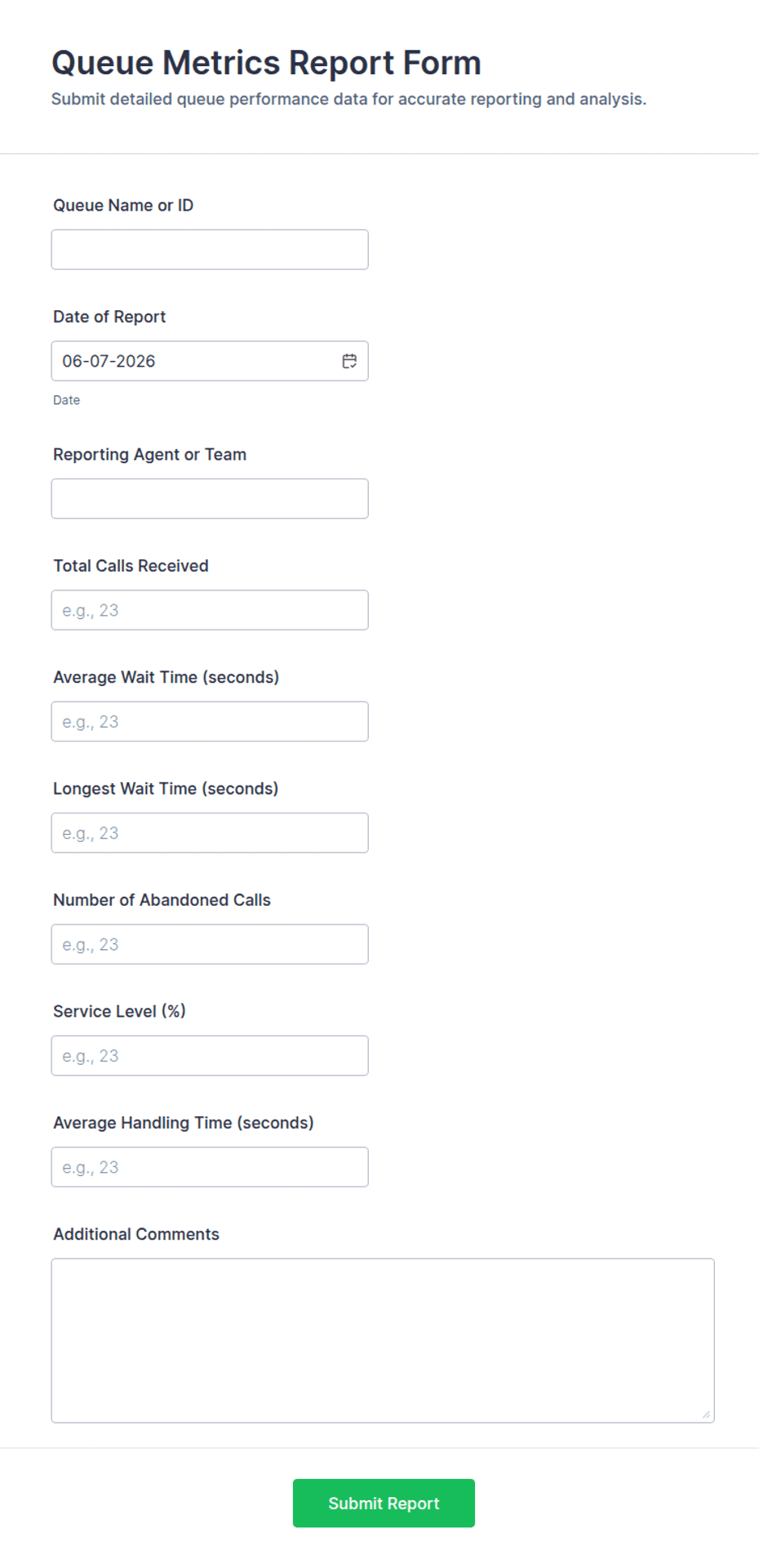 Queue Metrics Report Form Template | Jotform