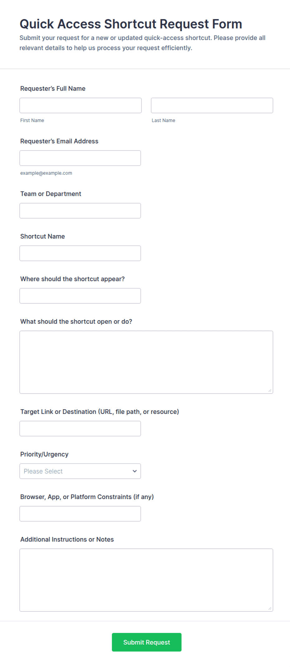 Quick Access Shortcut Request Form Template | Jotform