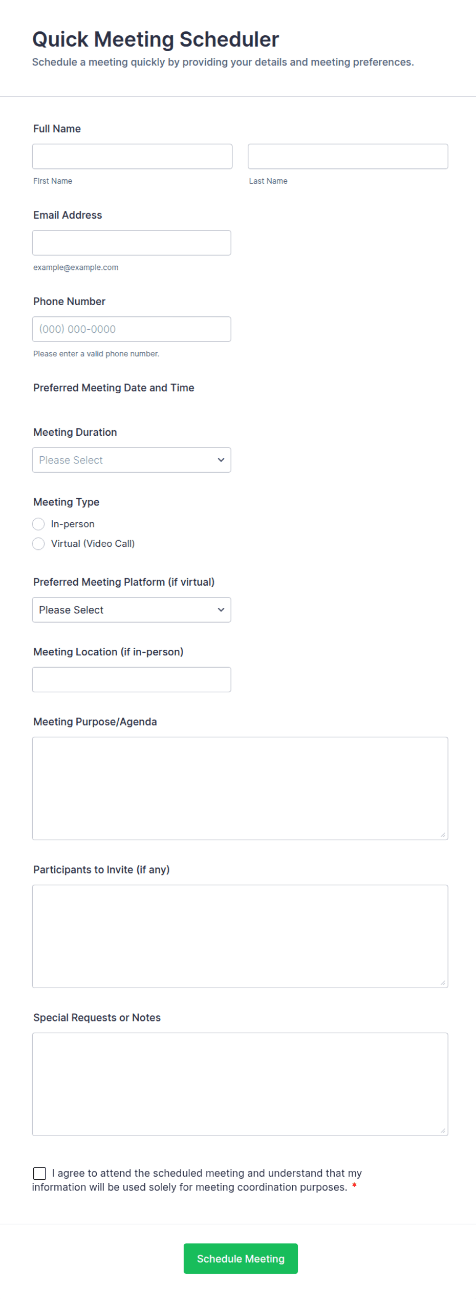 Quick Meeting Scheduler Form Template | Jotform