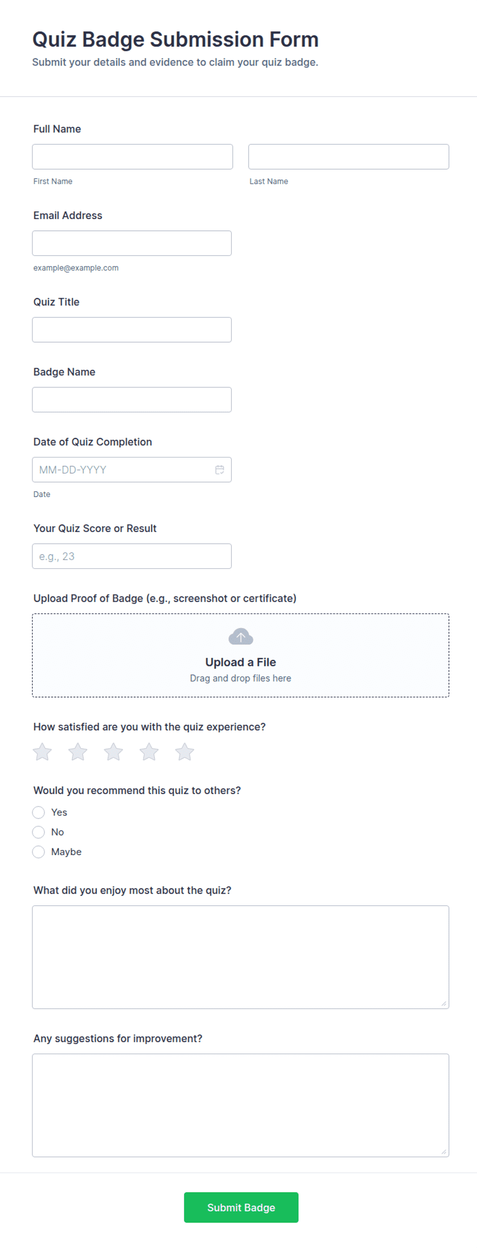 Quiz Badge Submission Form Template | Jotform