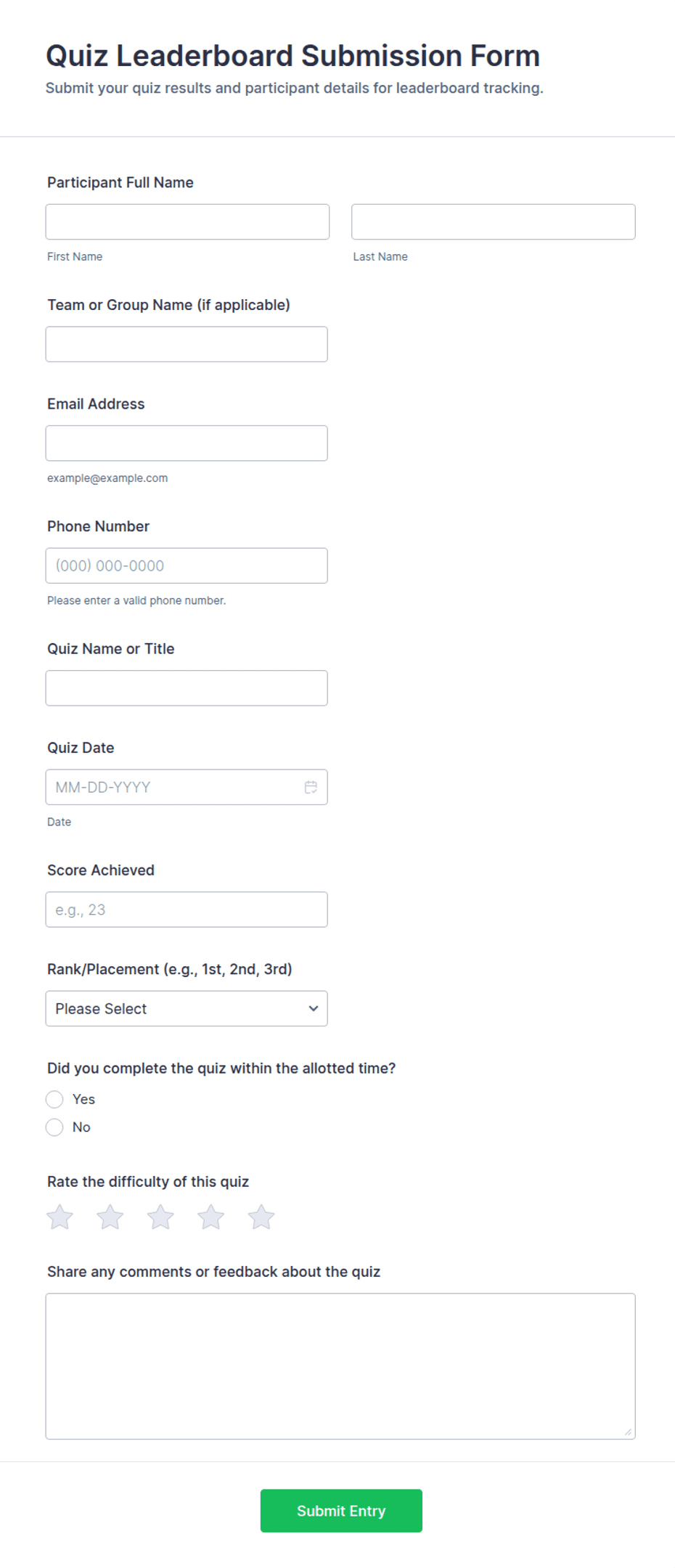 Quiz Leaderboard Submission Form Template | Jotform