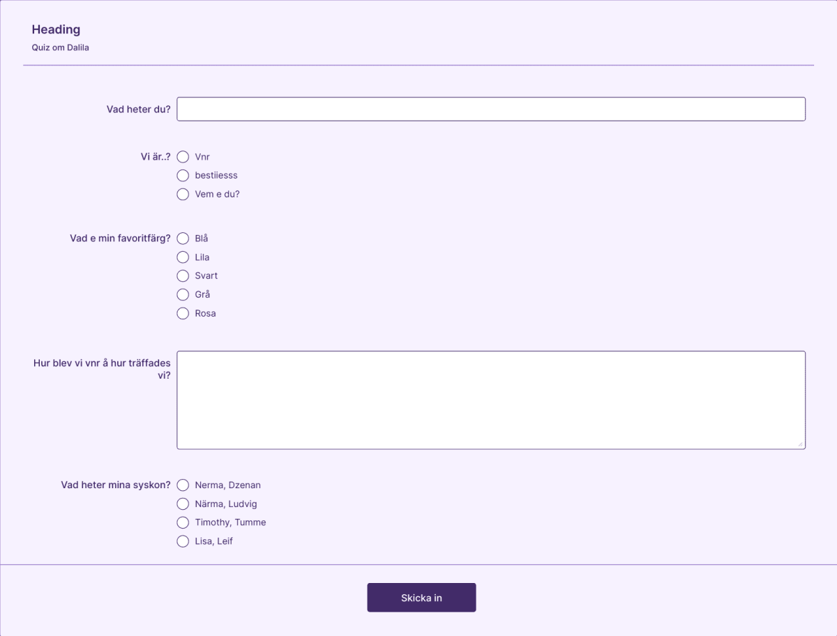 Quiz om mig! Form Template | Jotform