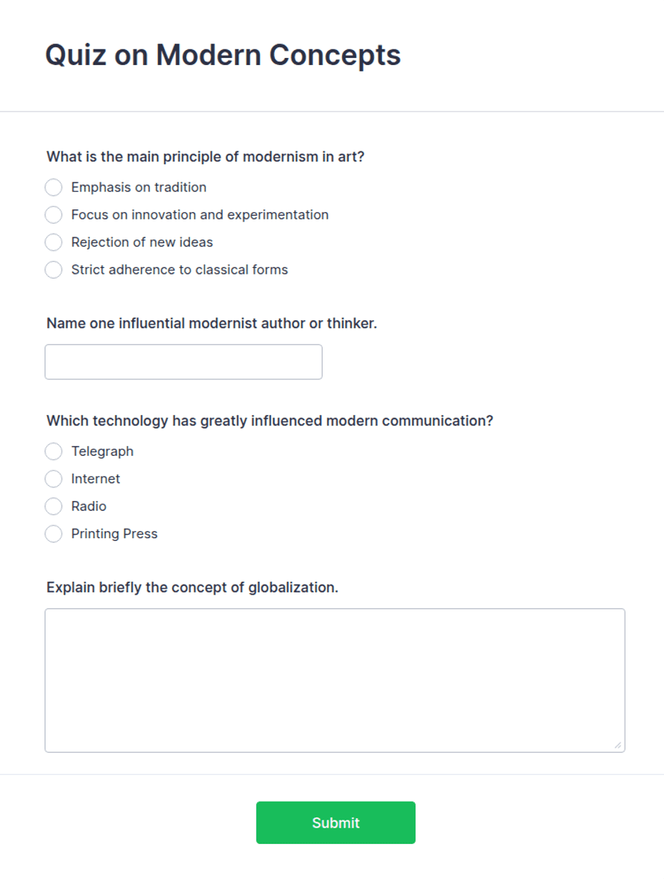 Quiz on Modern Concepts Form Template | Jotform