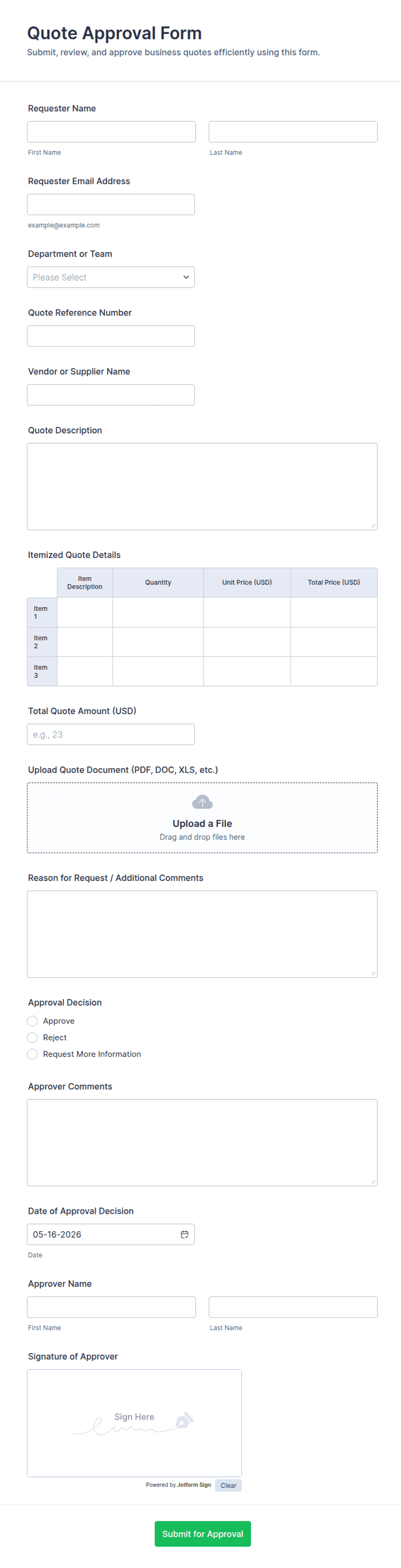 Quote Approval Form Template | Jotform