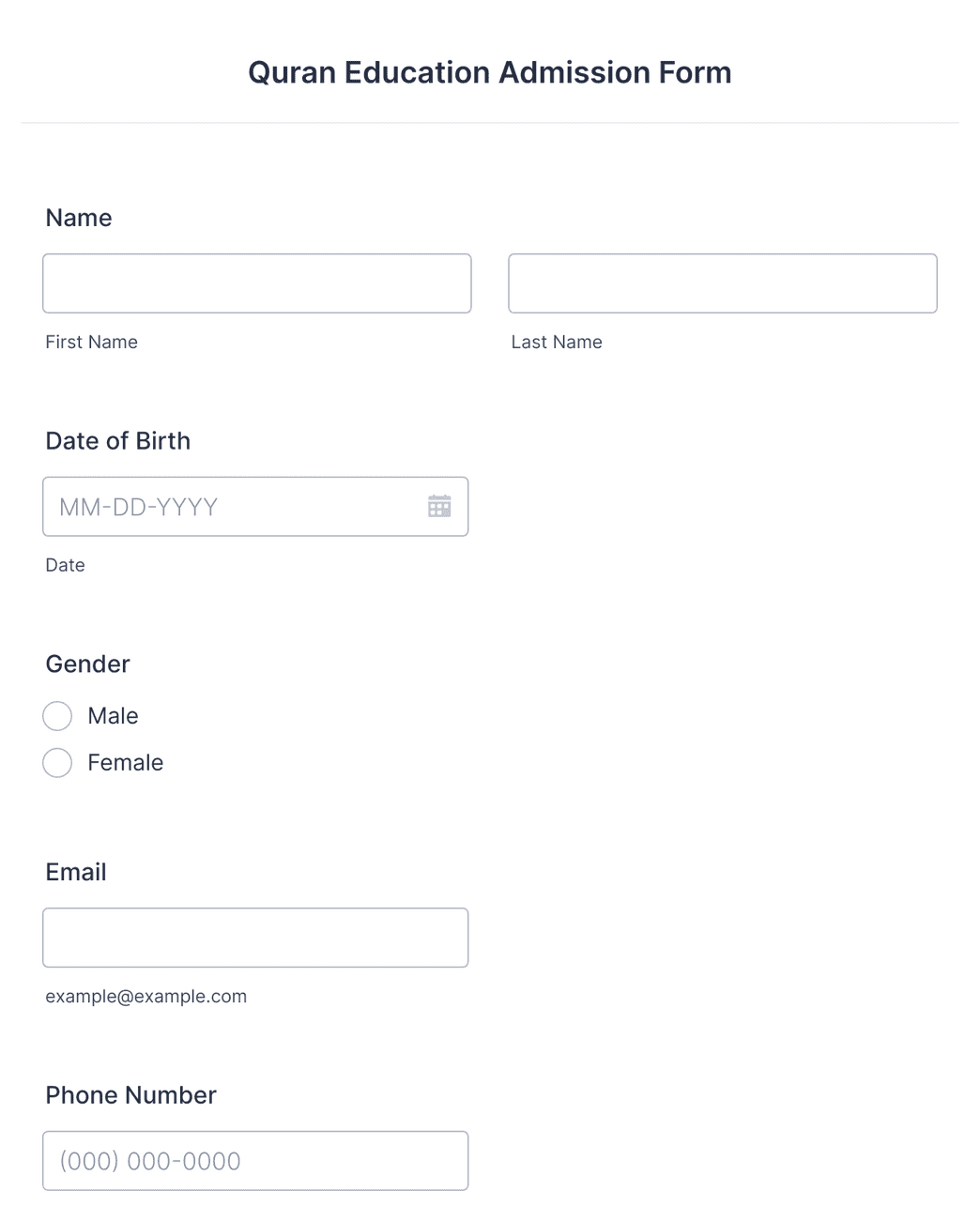 Quran Education Admission Form Template | Jotform