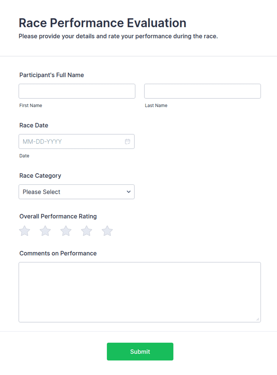 Race Performance Evaluation Form Template | Jotform