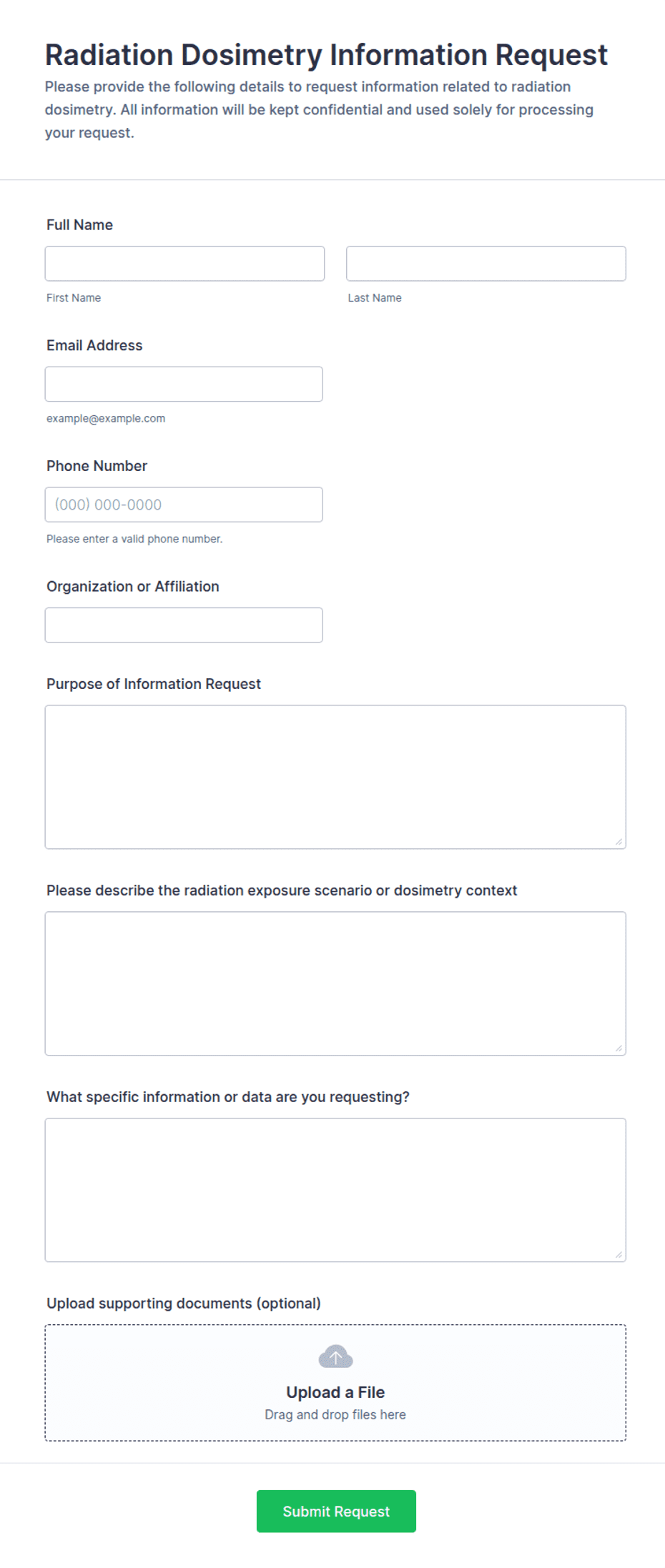 Radiation Dosimetry Information Request Form Template | Jotform