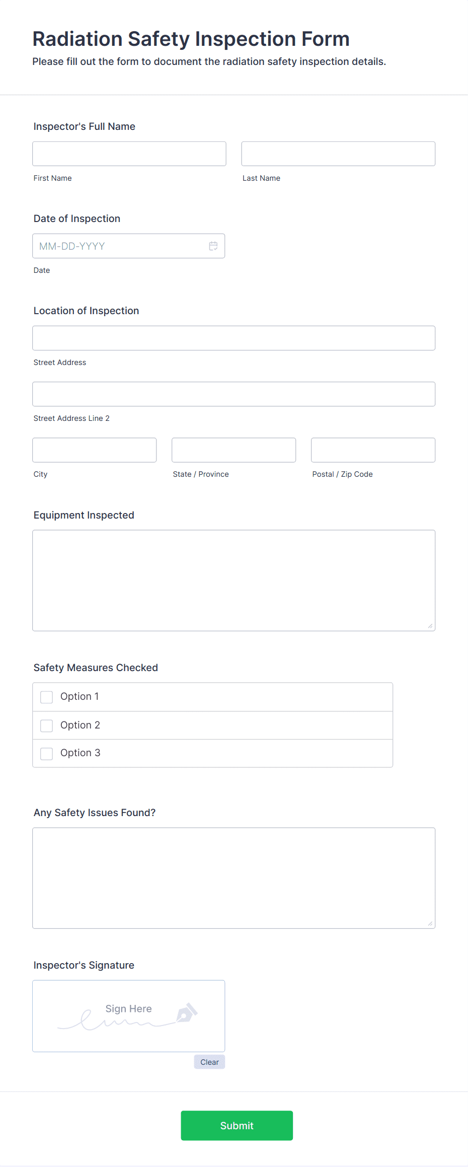 Radiation Safety Inspection Form Template | Jotform