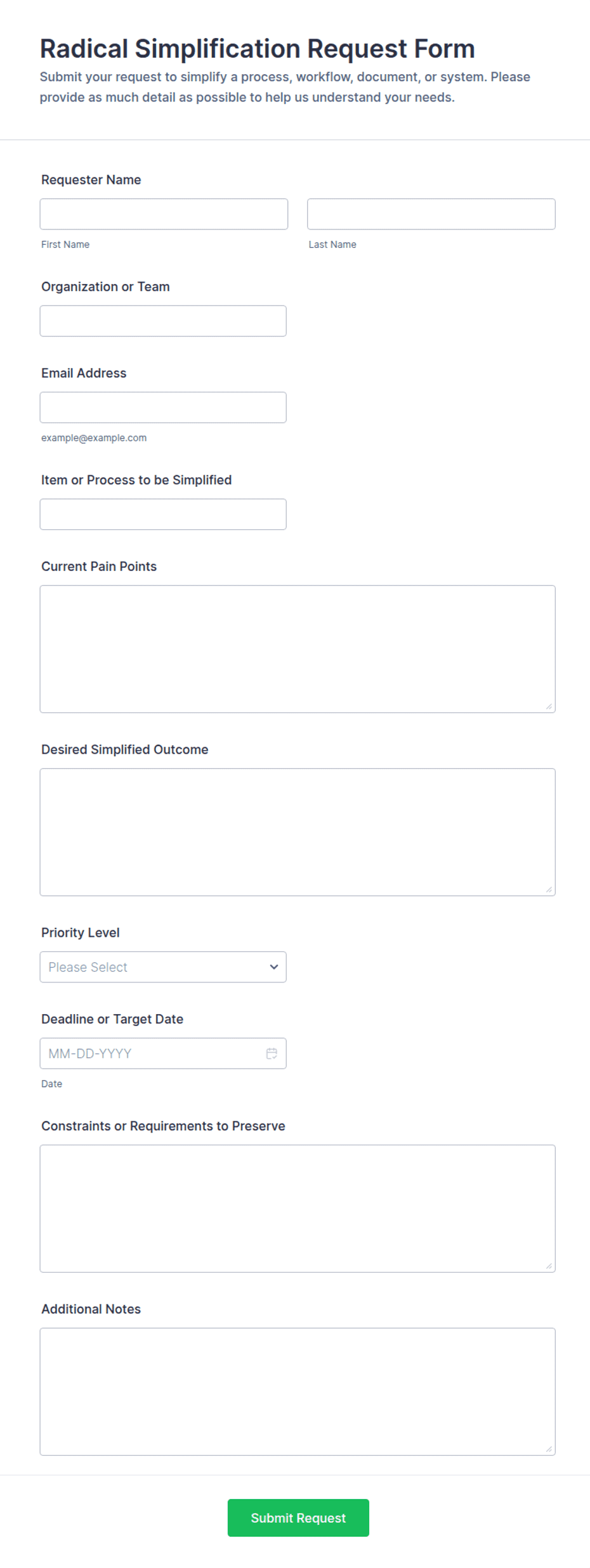 Radical Simplification Request Form Template | Jotform