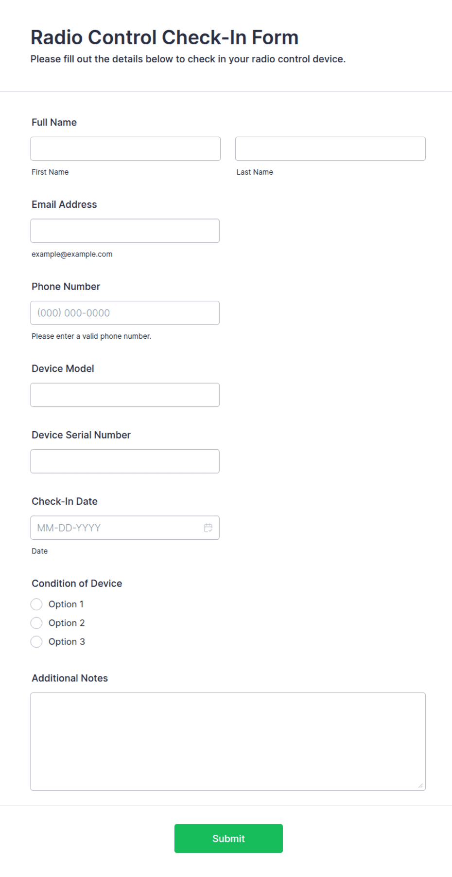 Radio Control Check-In Form Template | Jotform