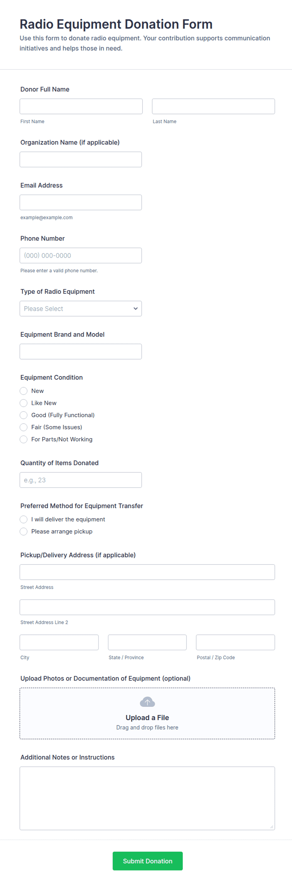 Radio Equipment Donation Form Template | Jotform