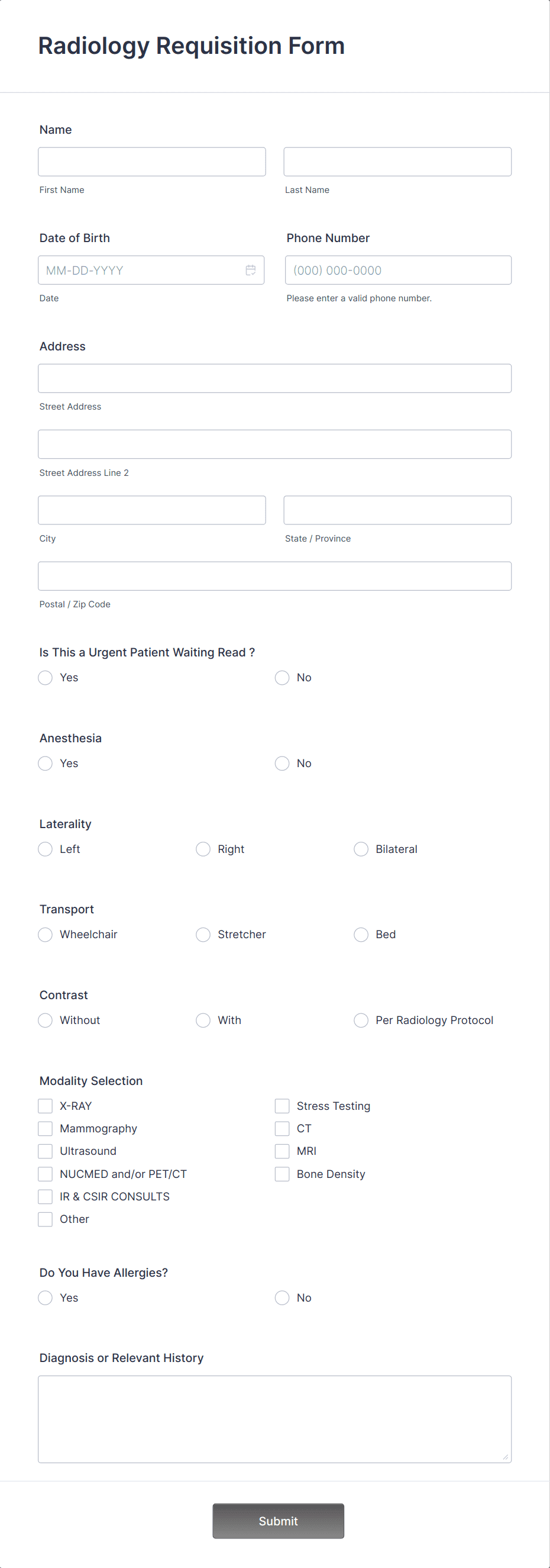 Radiology Requisition Form Template | Jotform