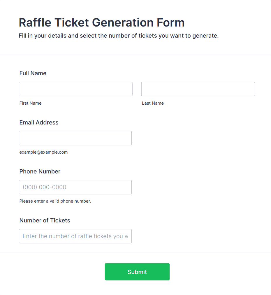Raffle Ticket Generation Form Form Template | Jotform
