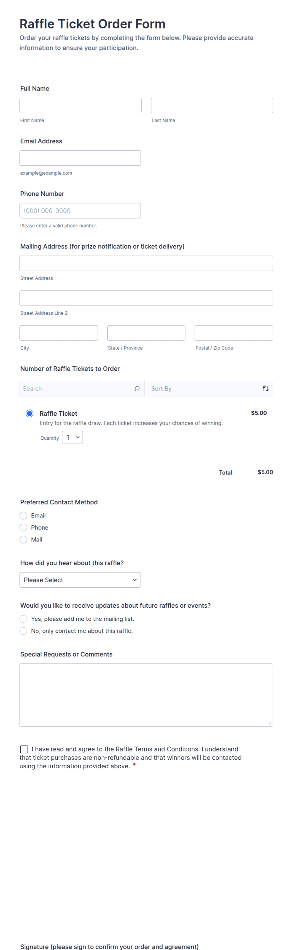 Raffle Ticket Order Form Template | Jotform