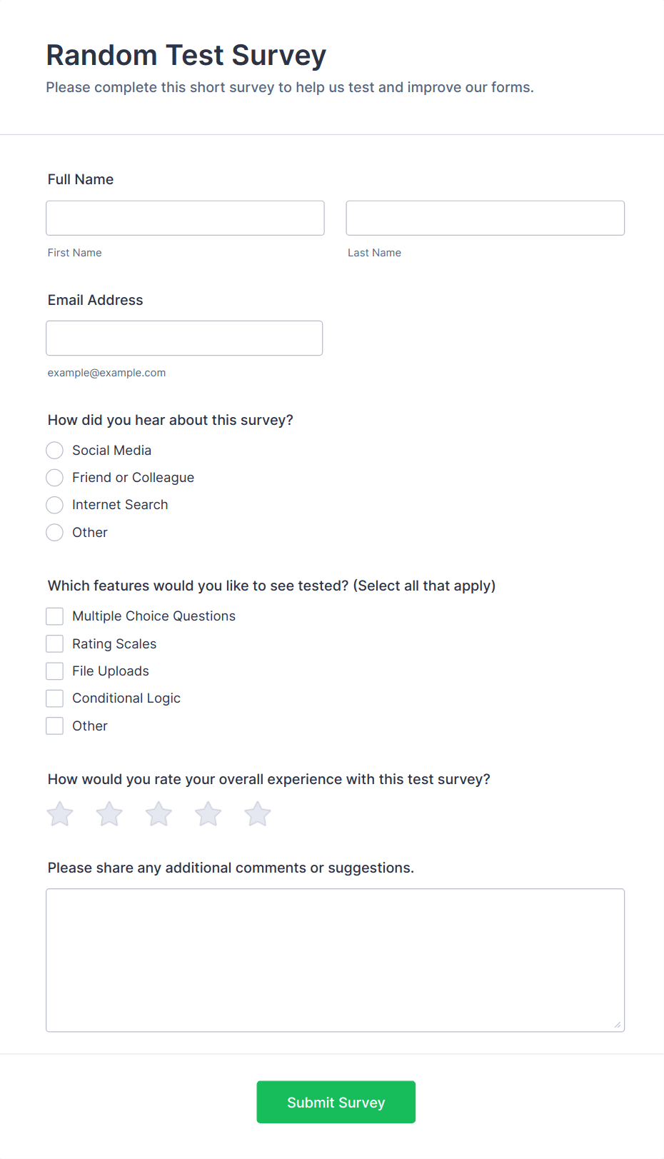 Random Test Survey Form Template | Jotform