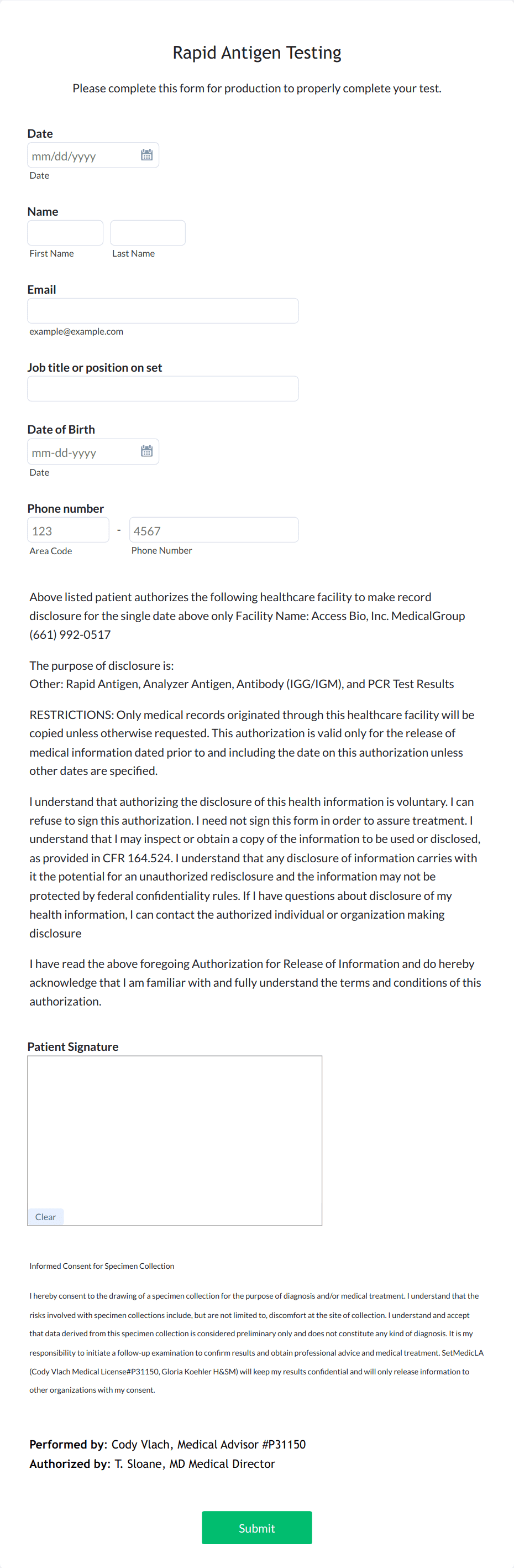 Rapid Antigen Template Form Template | Jotform