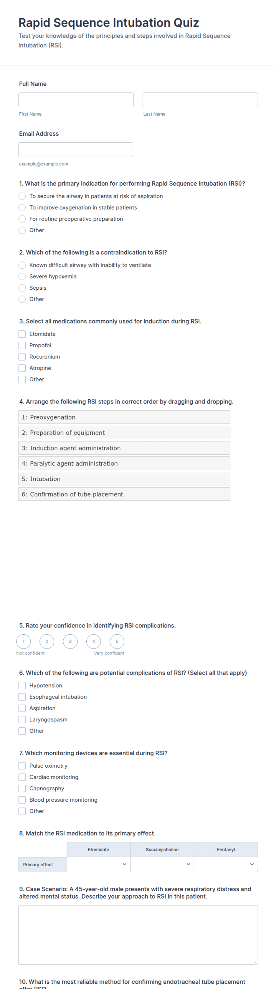 Rapid Sequence Intubation Quiz Form Template | Jotform