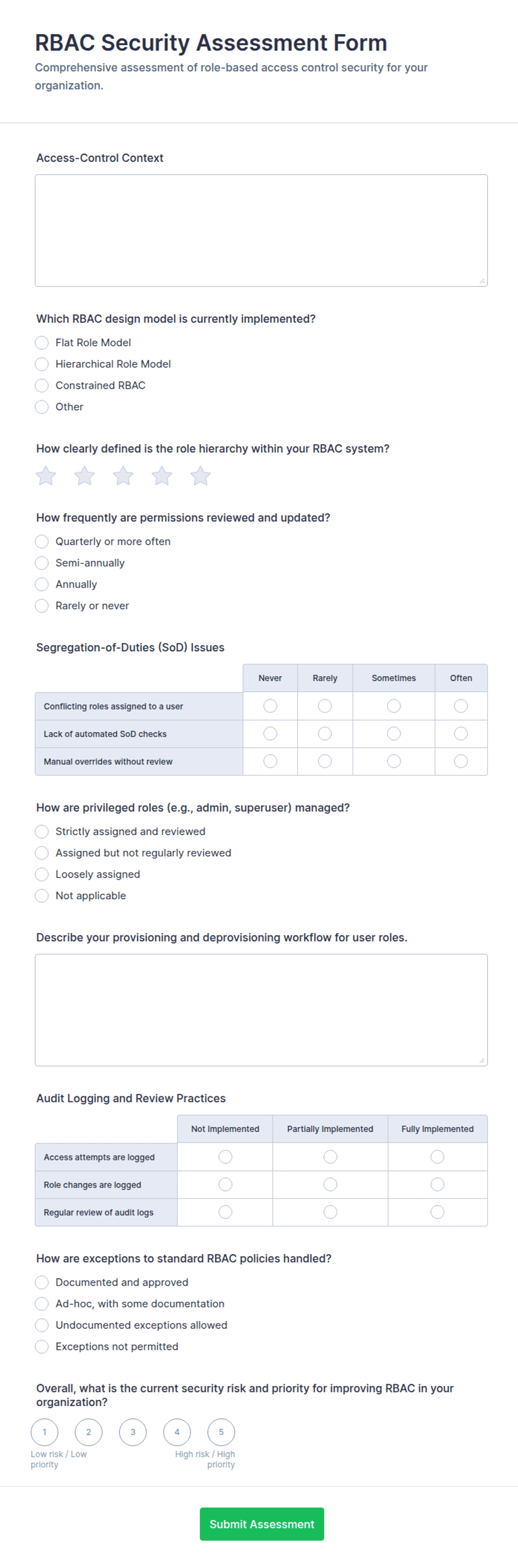 RBAC Security Assessment Form Template | Jotform