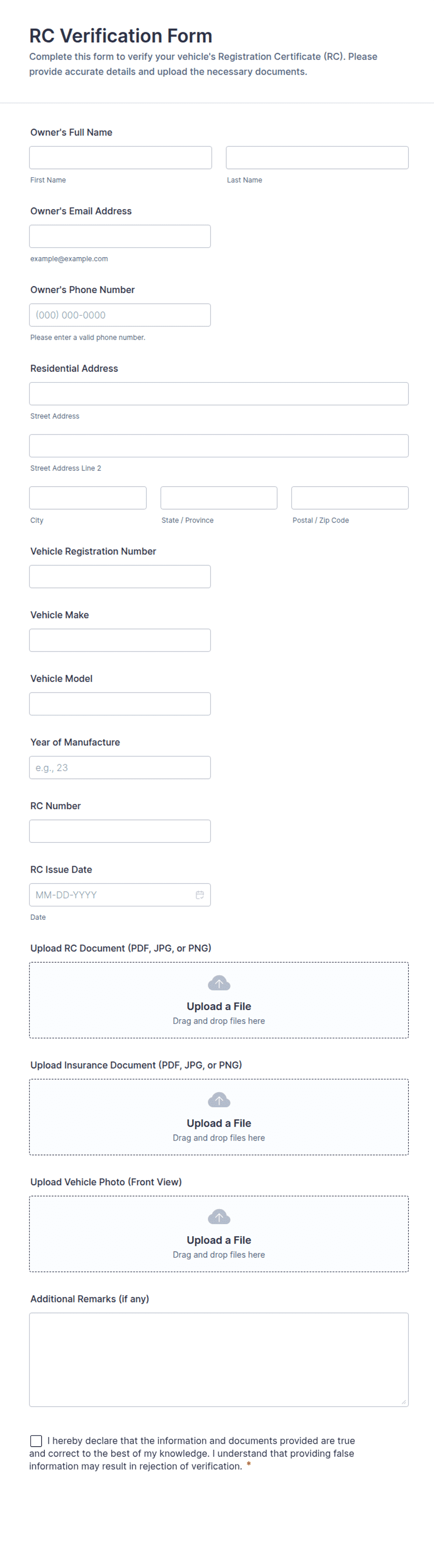 RC Verification Form Template | Jotform