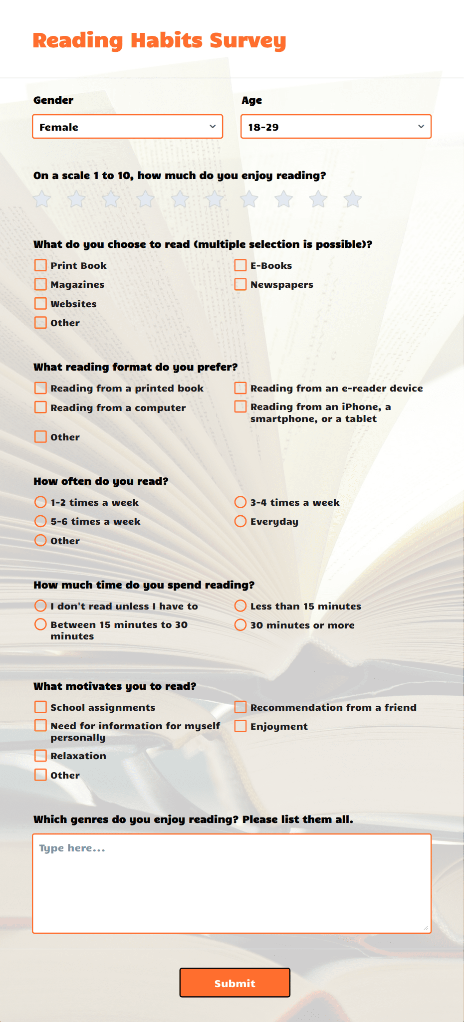 Reading Habits Survey Form Template | Jotform